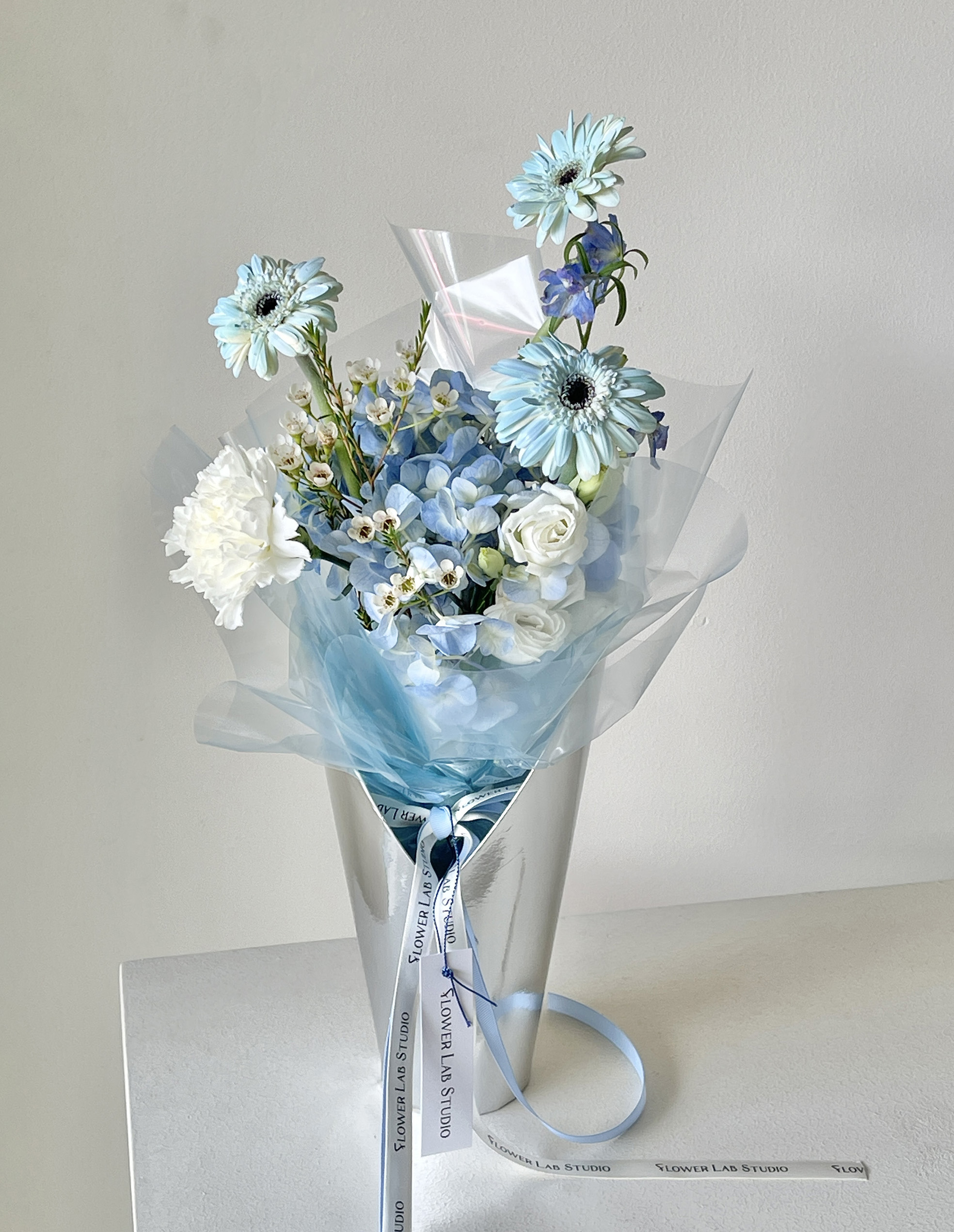 "Pocket Blue" Blue Flower Bouquet with Package- B07 - Flowerlab Studio ...